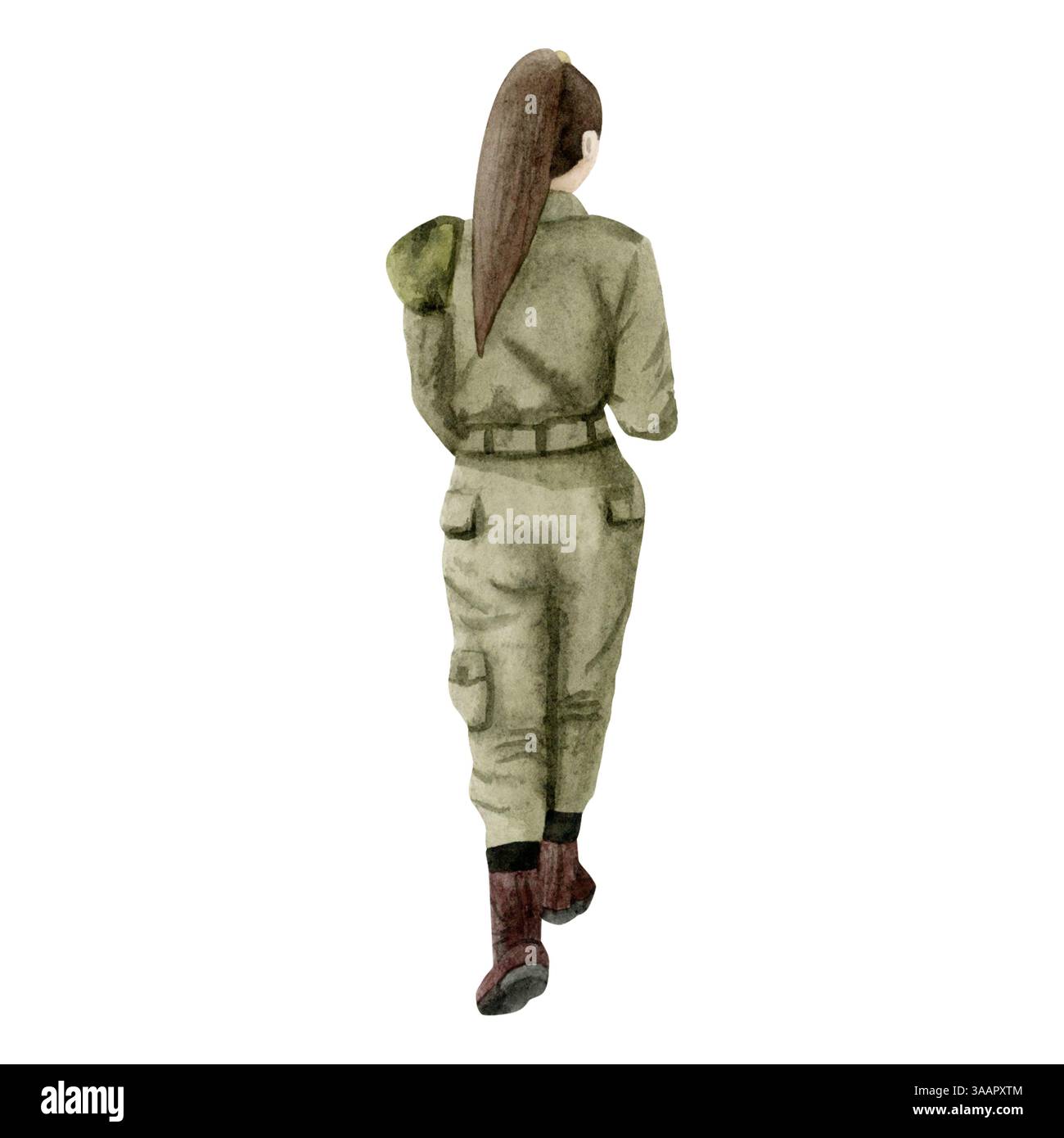 Female Israeli soldier of IDF walking away view from the back ...