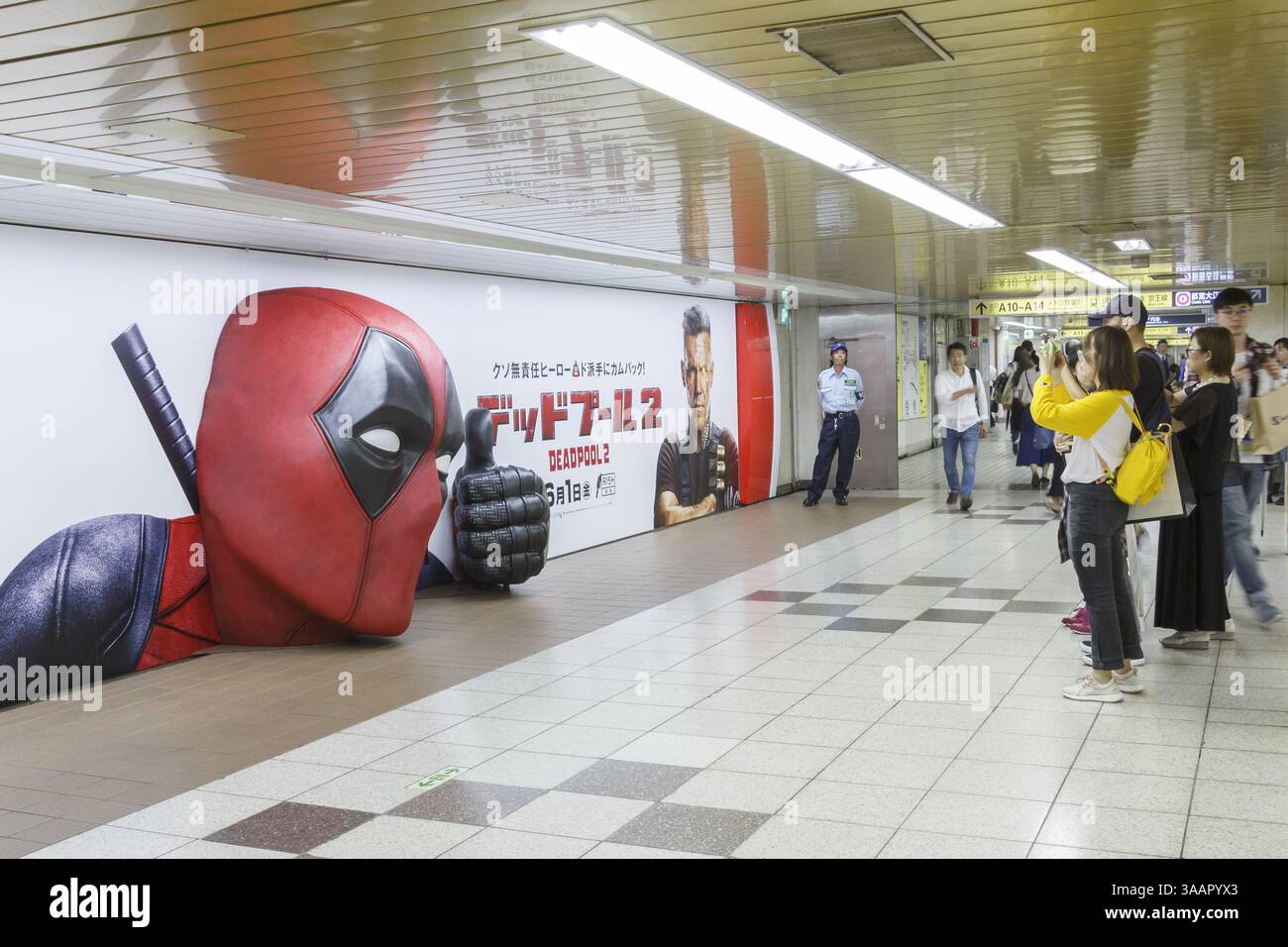 May 30, 2018 - Tokyo, Japan - People take pictures of a big Deadpool ...