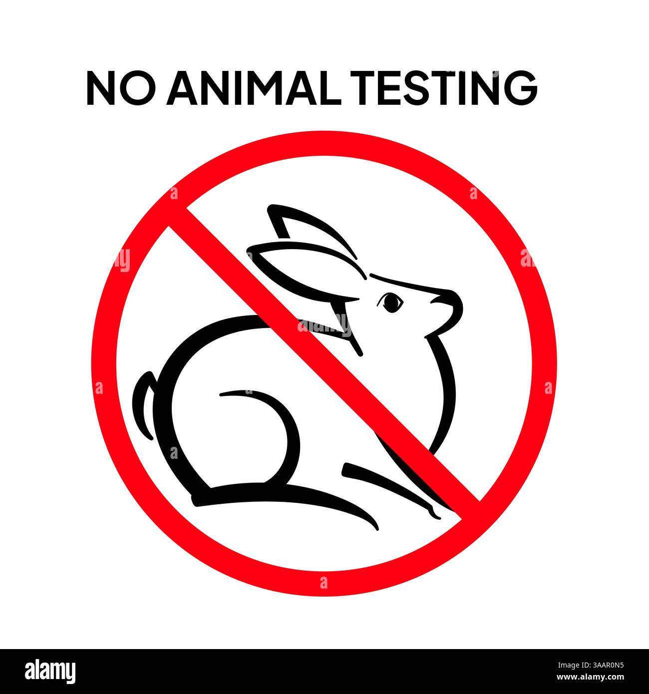 No animal testing sign with rabbit illustration crossed out. Red ...