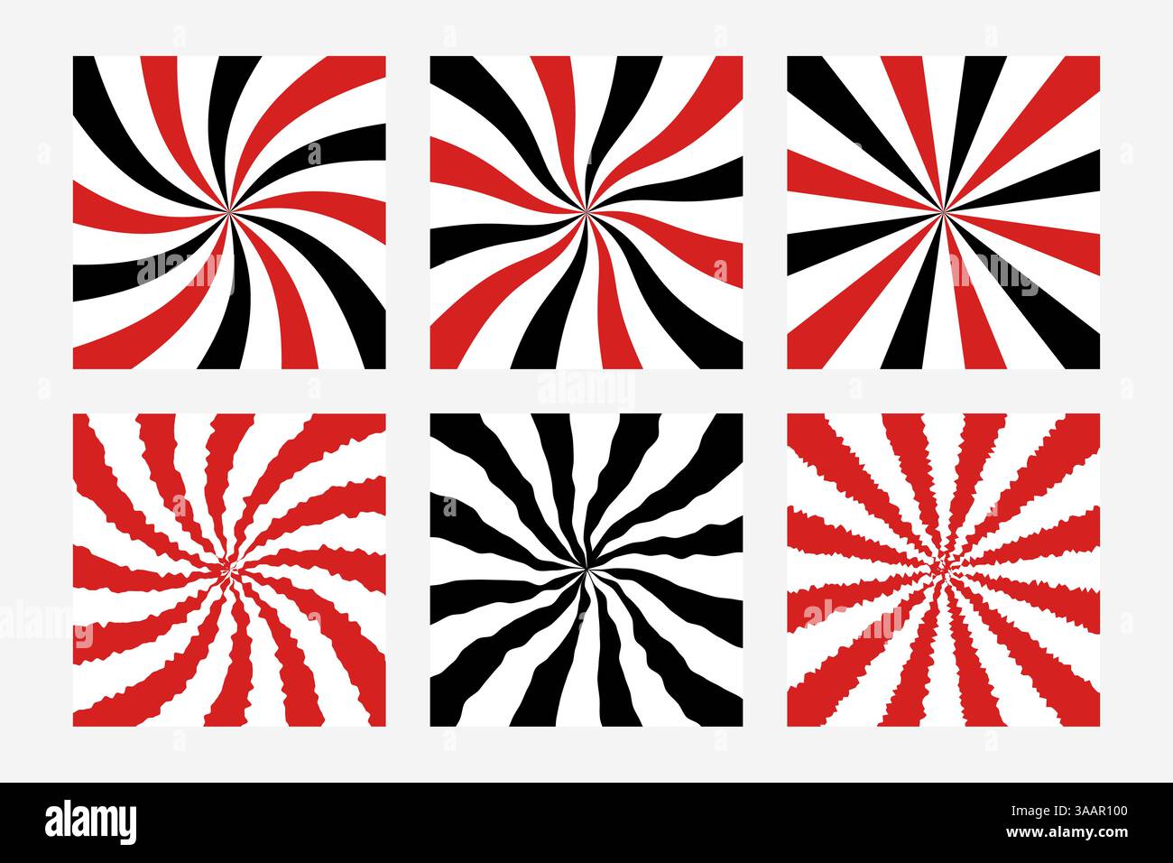 Six square backgrounds featuring red and black radiating hypnotic swirl ...