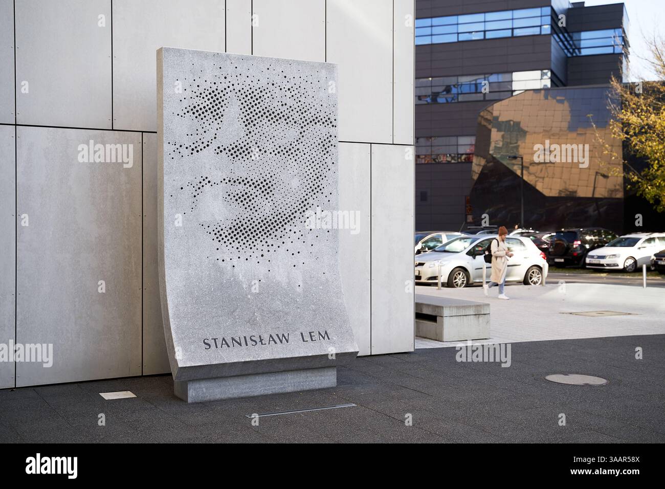 Sculpture of Stanislaw Lem located next to the Library building of ...