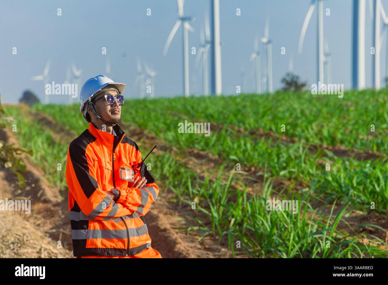 Portrait Asian Engineer male worker standing confident arm crossed at ...