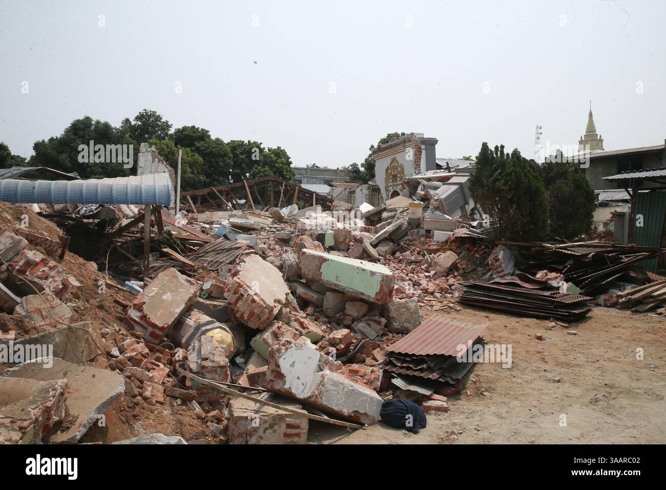 Sagaing, Myanmar. 1st Apr, 2025. Damaged buildings are pictured in ...