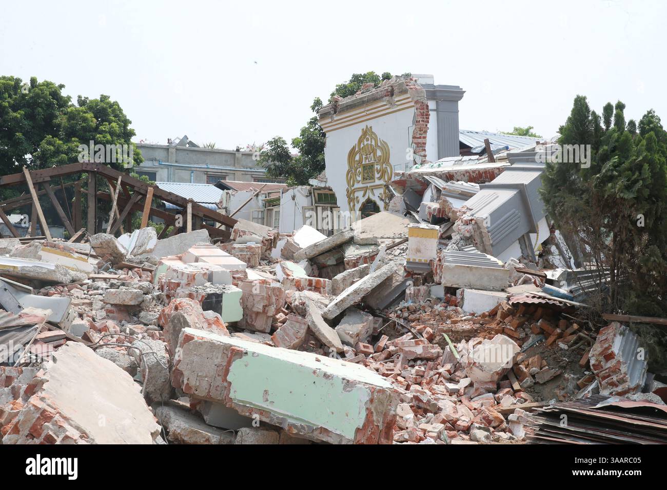 Sagaing, Myanmar. 1st Apr, 2025. Damaged buildings are pictured in ...