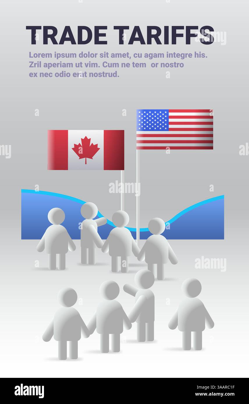 Trade tariffs concept with figures shaking hands beside Canadian and ...