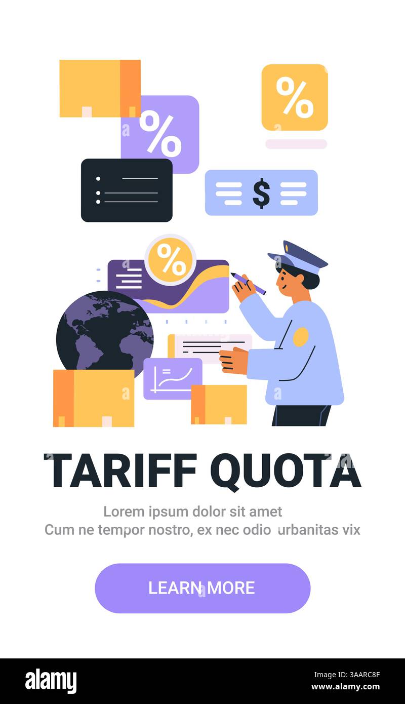 Trade tariffs concept customs officer examining documents globe boxes ...