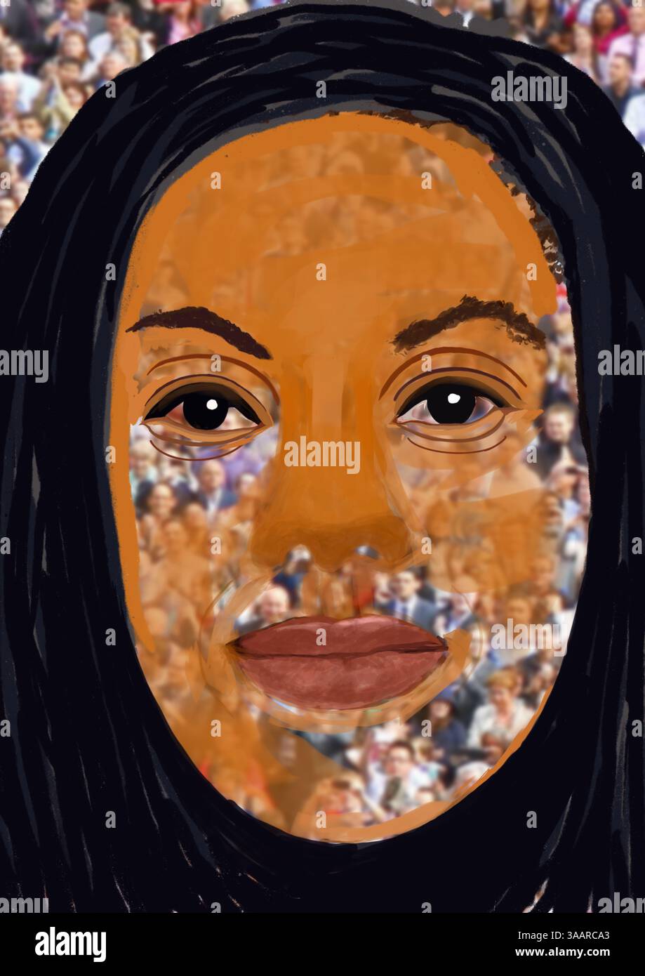 Title. Charade u r. Digital painting and digital photography. Background general public in ...