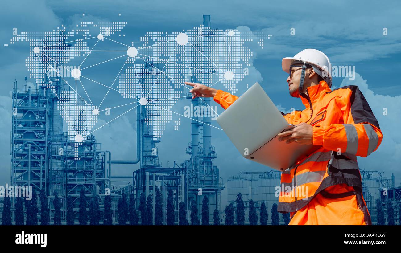 Professional Engineer petroleum industry worker with oil refinery plant ...
