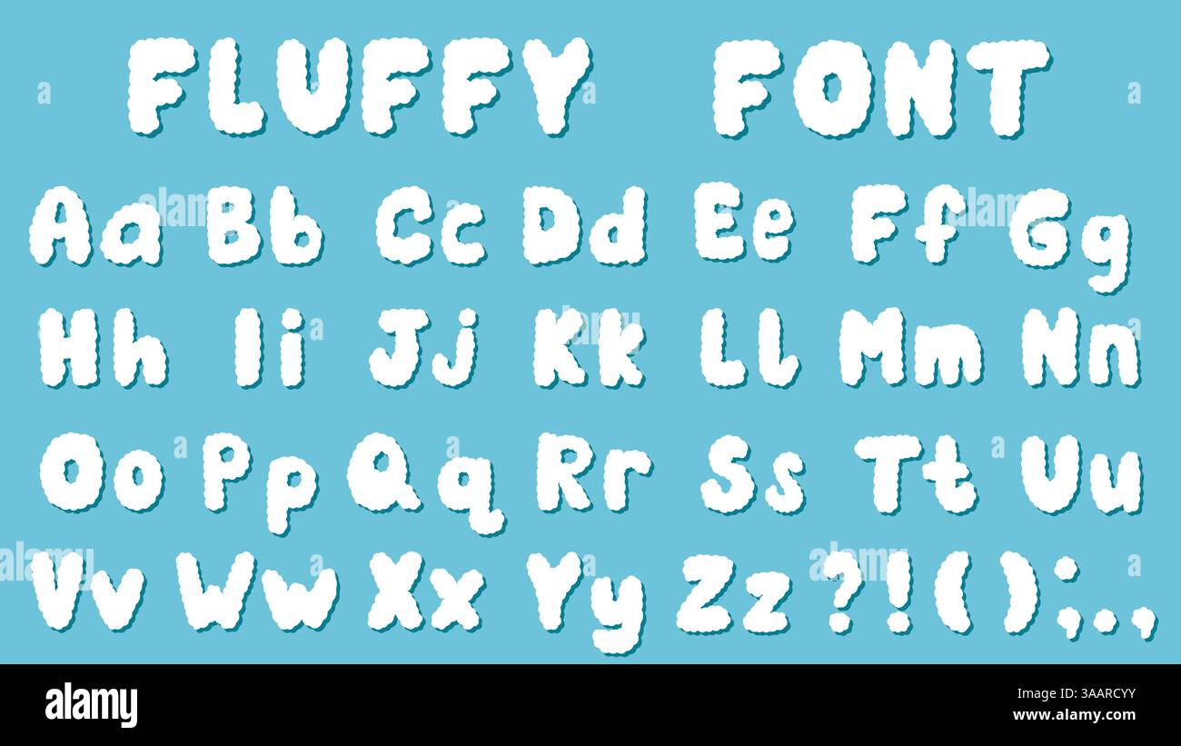 Fluffy cloud font. English playful alphabet for children s design. Cute cozy uppercase and ...