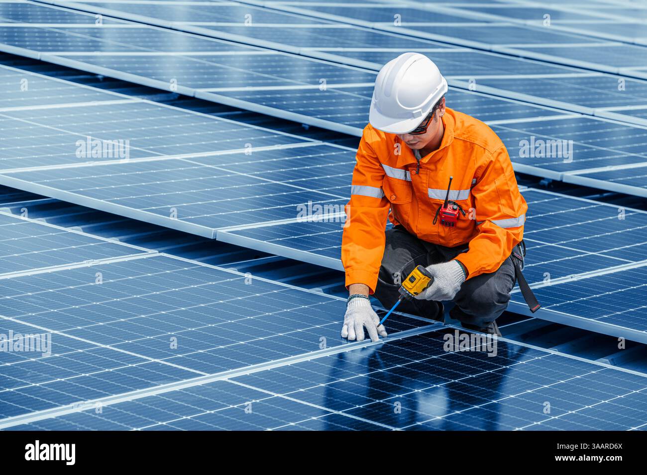 Professional Engineer Service Solar Panel. Worker Maintenance Cleaning ...