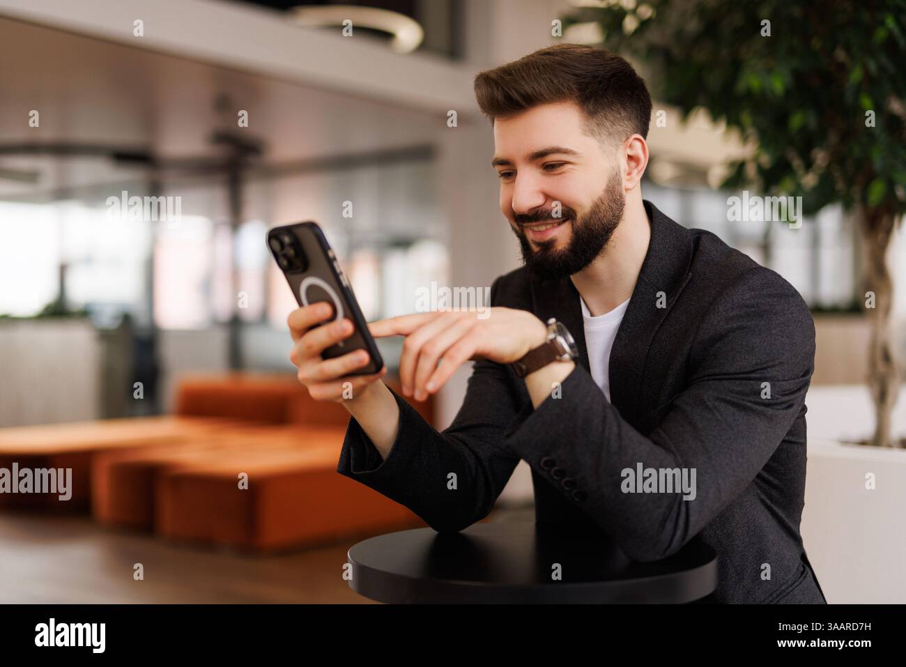 Successful financier investor works inside office at work, businessman ...