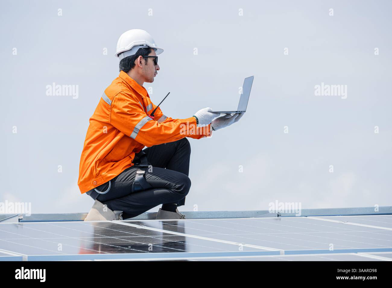 Professional Engineer Service Solar Panel. Worker Maintenance Cleaning ...