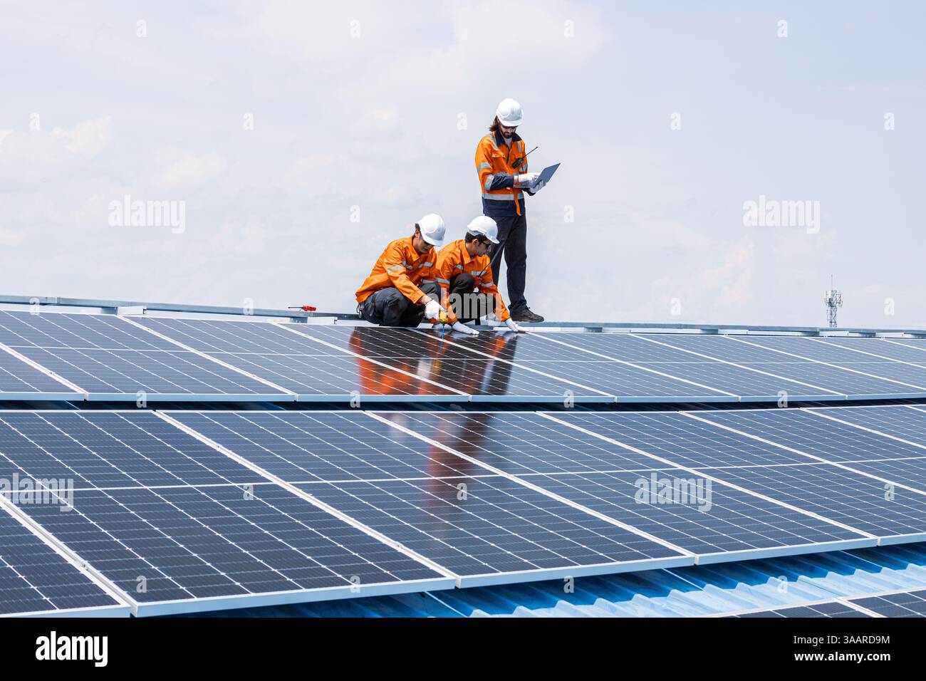 Professional Engineer Service Solar Panel. Worker Maintenance Cleaning ...