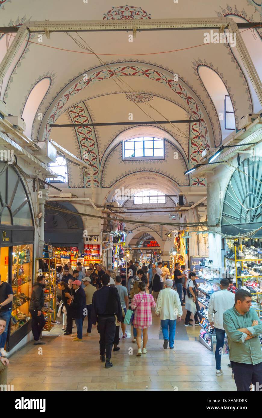 Istanbul, Turkey, bustling interior of the Grand Bazaar with vaulted ...
