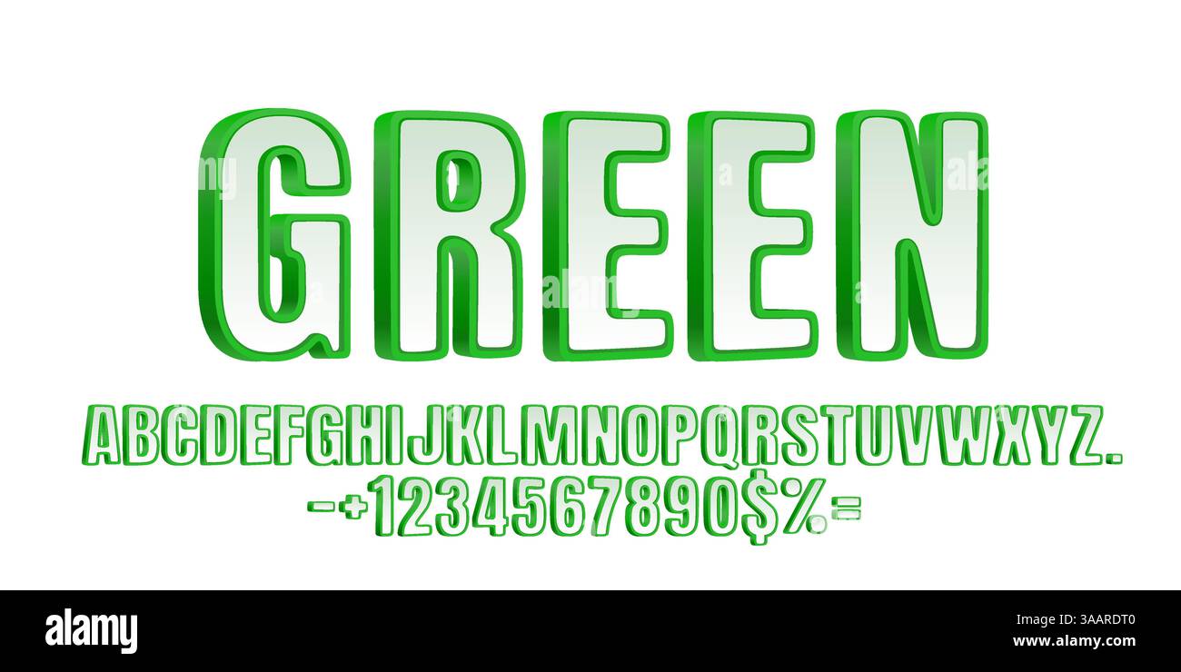 Green 3d font. English alphabet and numbers sign. Vector Stock Vector ...
