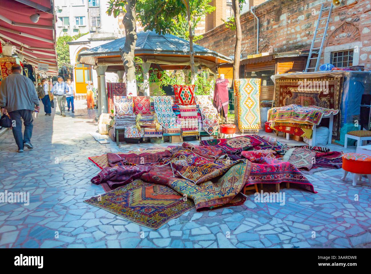 Istanbul, Turkey, Colorful traditional Turkish carpets displayed ...