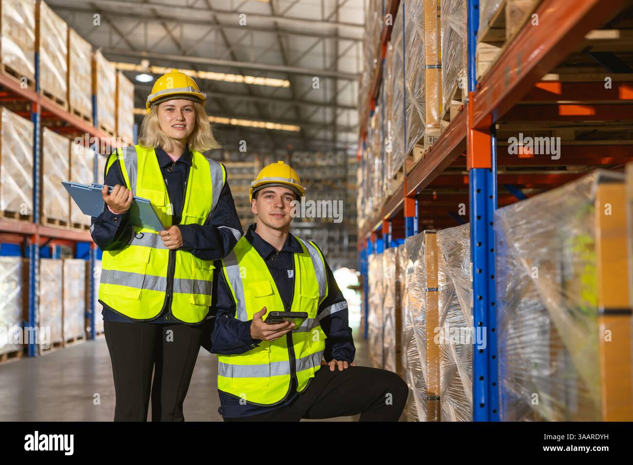 portrait professional warehouse workers. caucasian stock inventory team ...