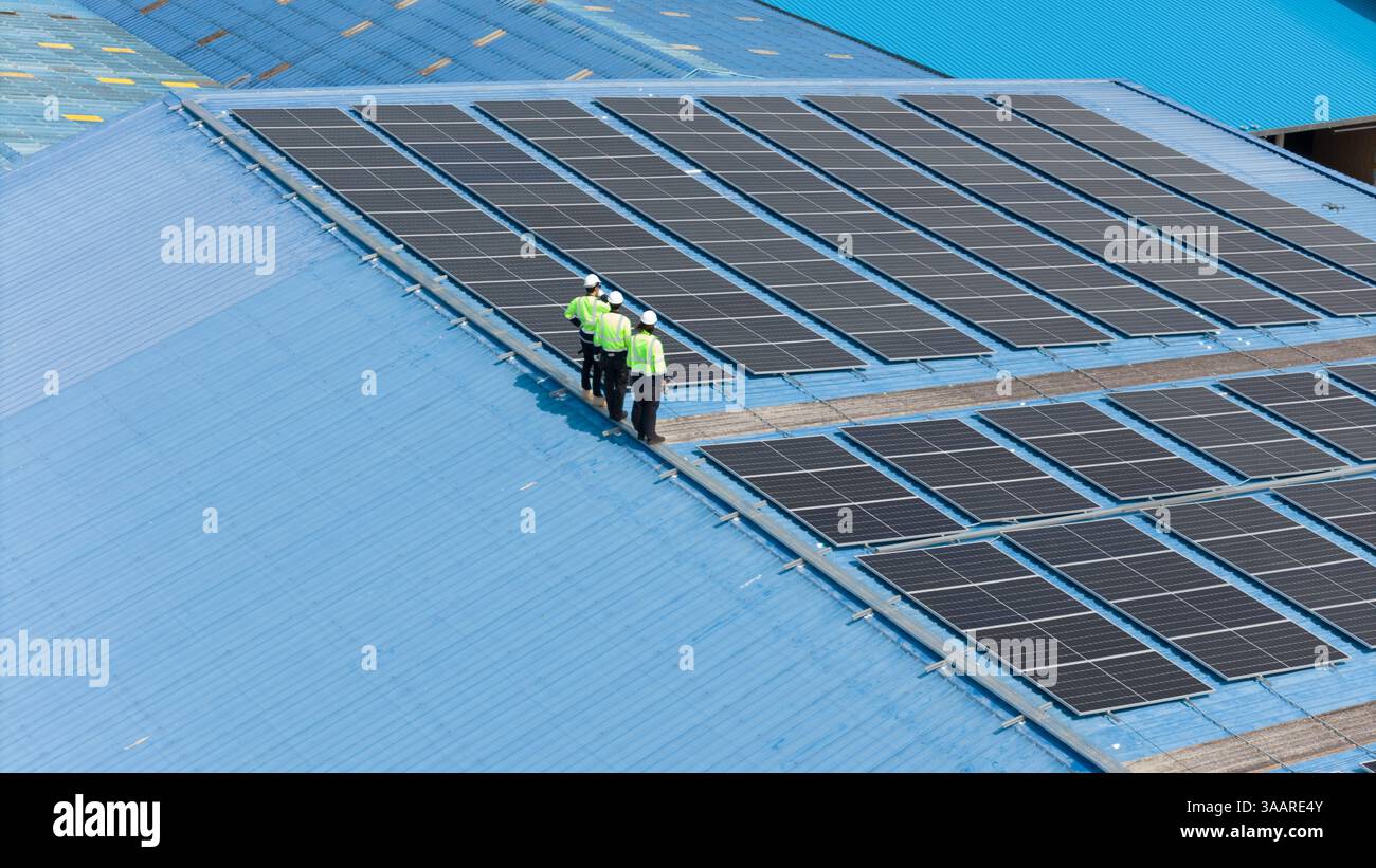 Professional Engineer Team Service Solar Panel. Worker Maintenance ...