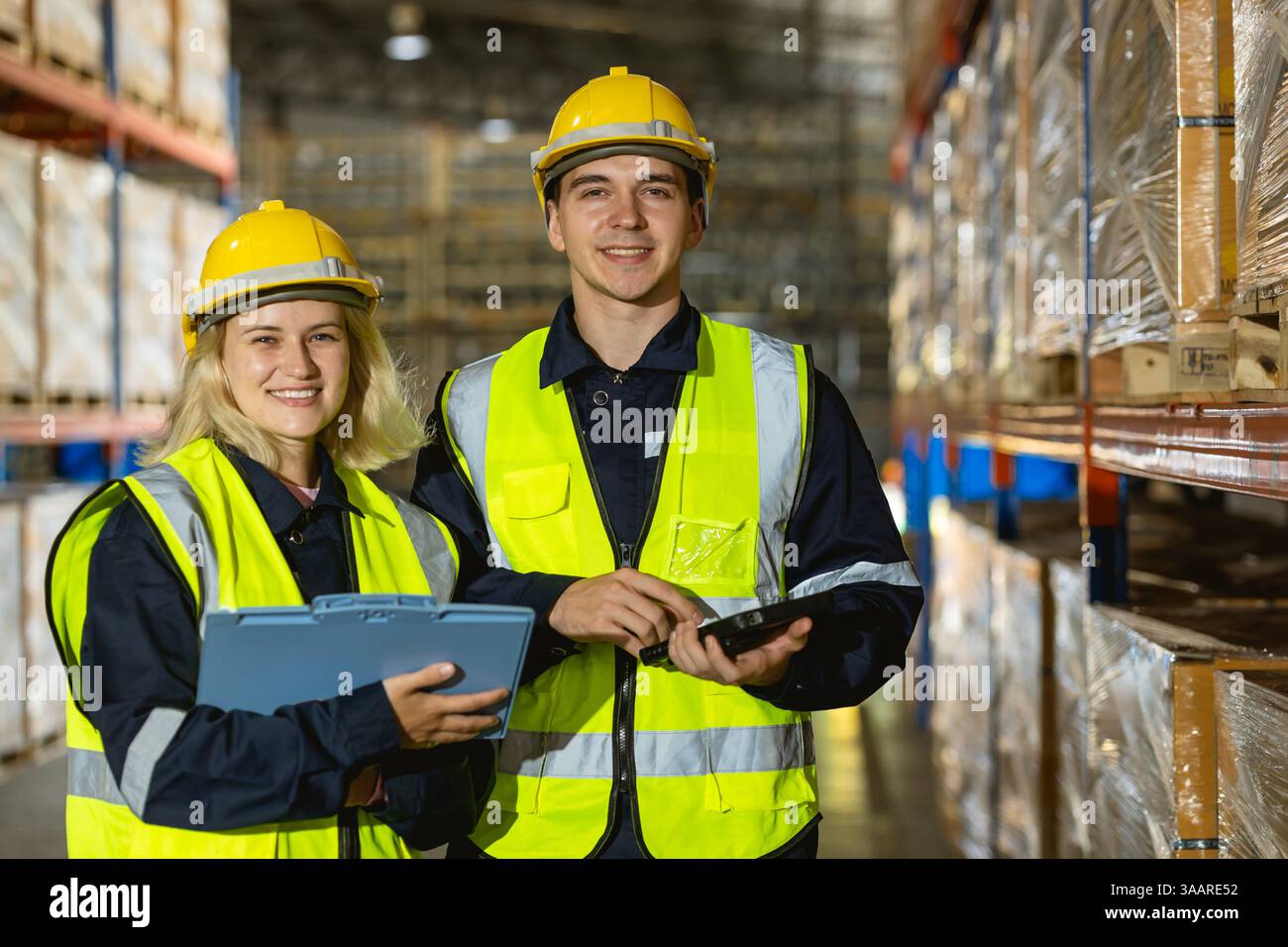 portrait professional warehouse workers. caucasian stock inventory team ...