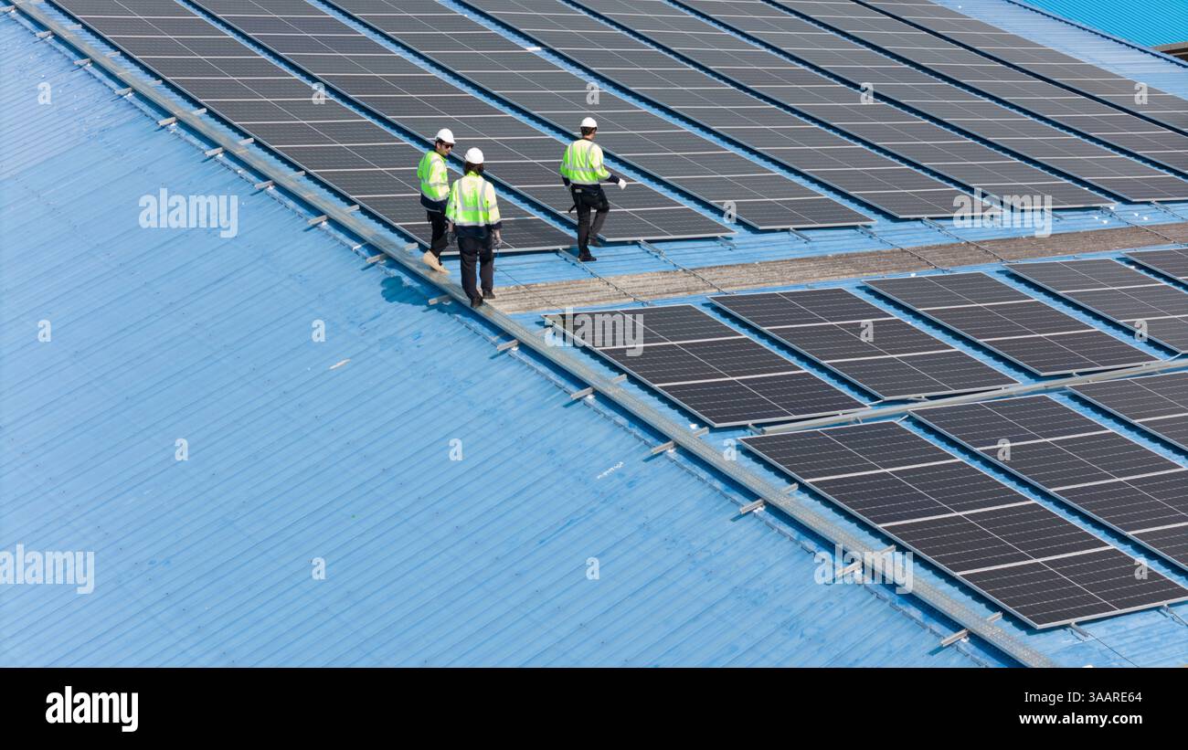 Professional Engineer Service Solar Panel. Worker Maintenance Cleaning ...