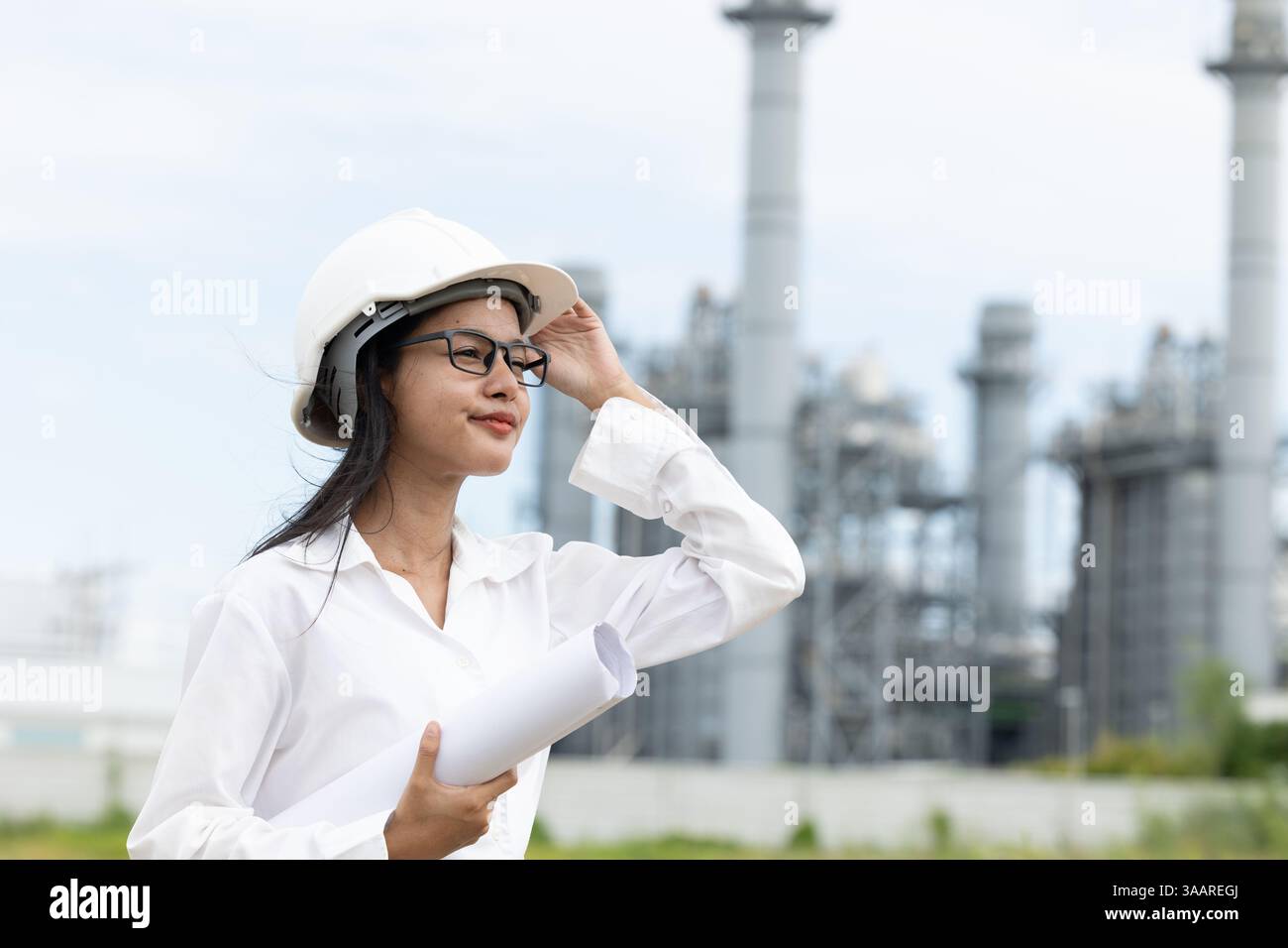 professional smart vision young engineer women standing against ...