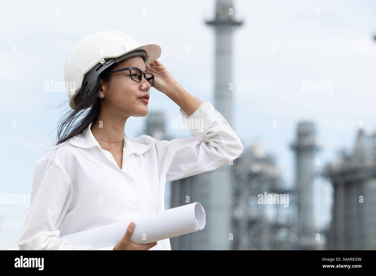 professional smart vision young engineer women standing against ...
