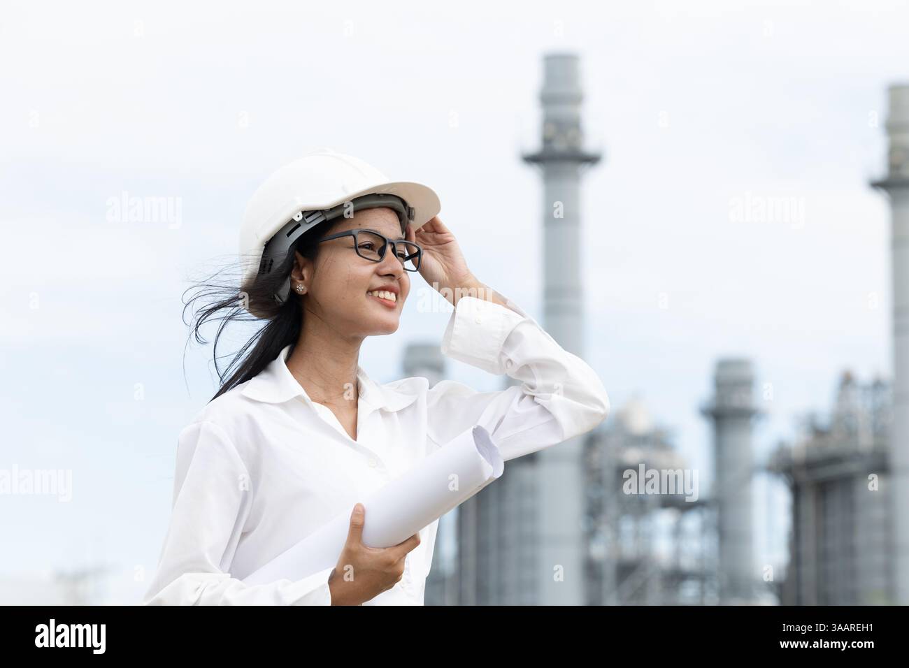 professional smart vision young engineer women standing against ...