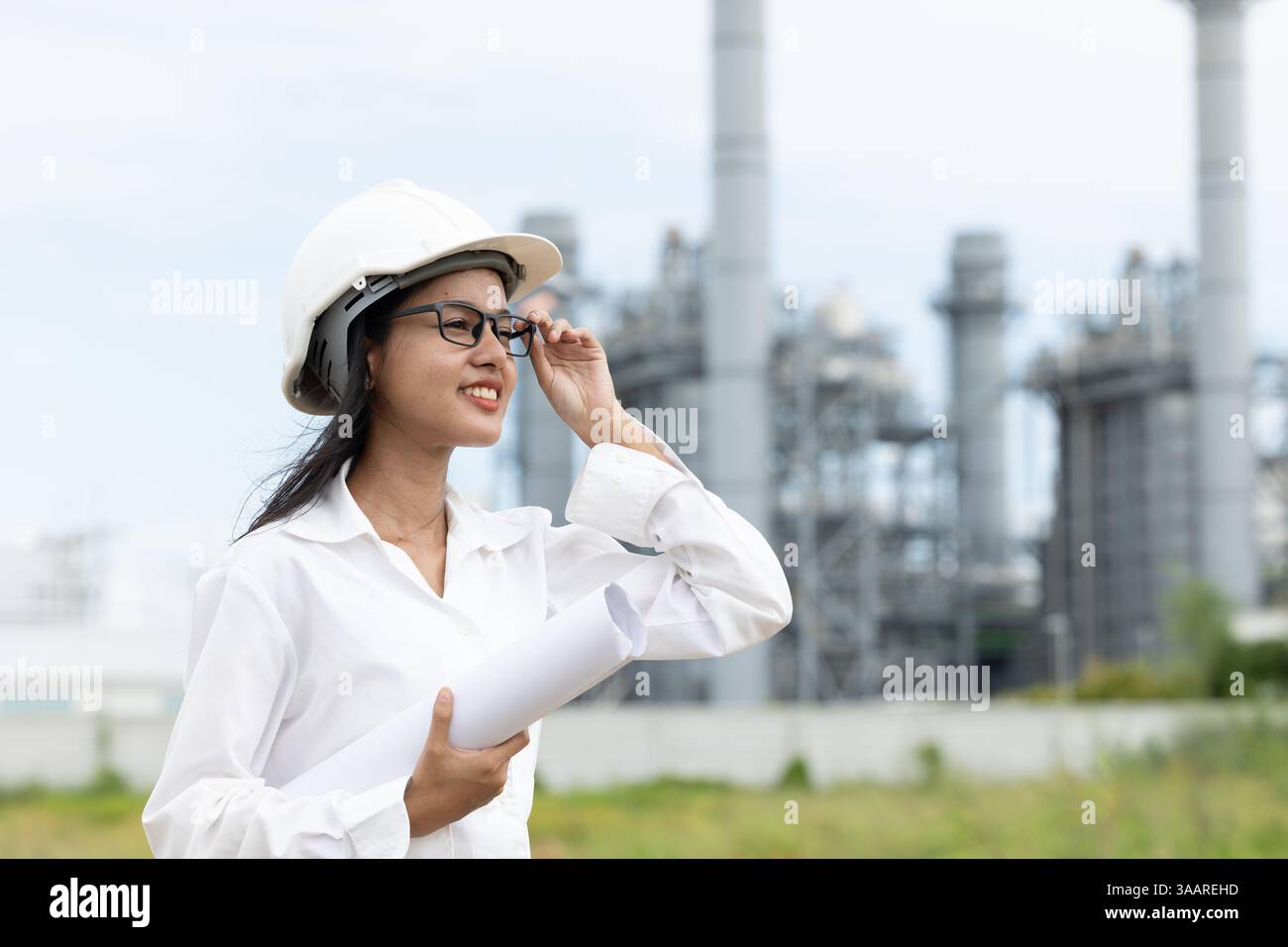 professional smart vision young engineer women standing against ...