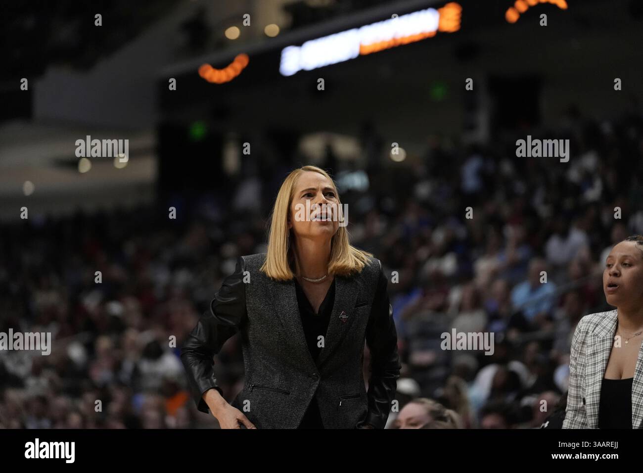 Maryland head coach Brenda Frese calls out from the bench during the ...