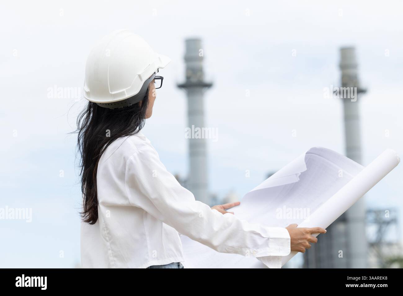 professional smart vision young engineer women standing against ...