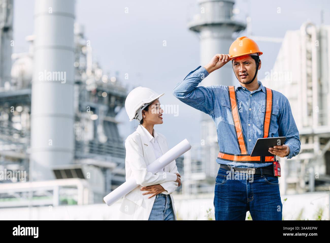 Professional Petroleum Refinery engineer team working building oil and ...