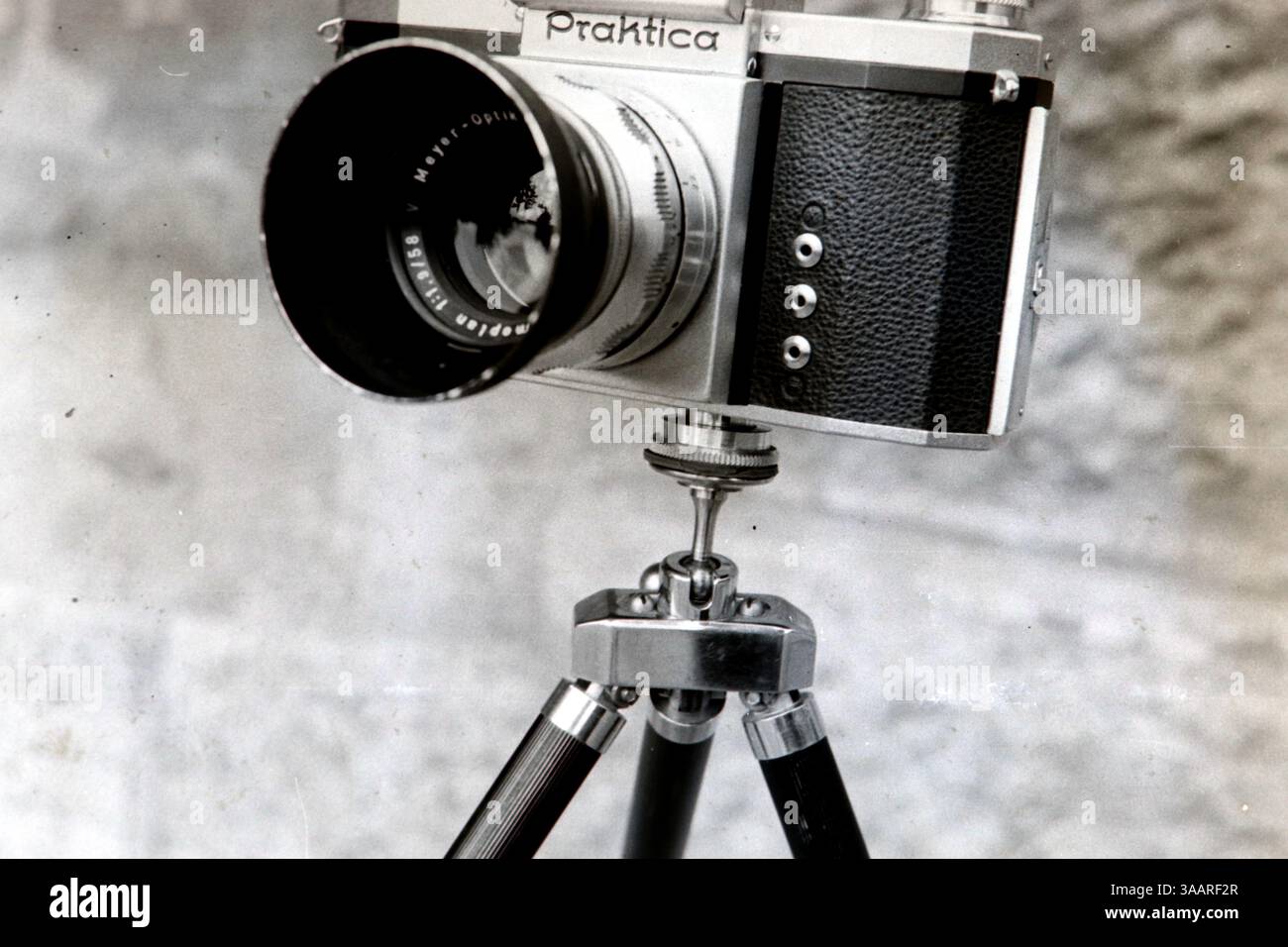 Vintage Praktica Film Camera with Meyer-Optik Lens on Tripod Stock ...