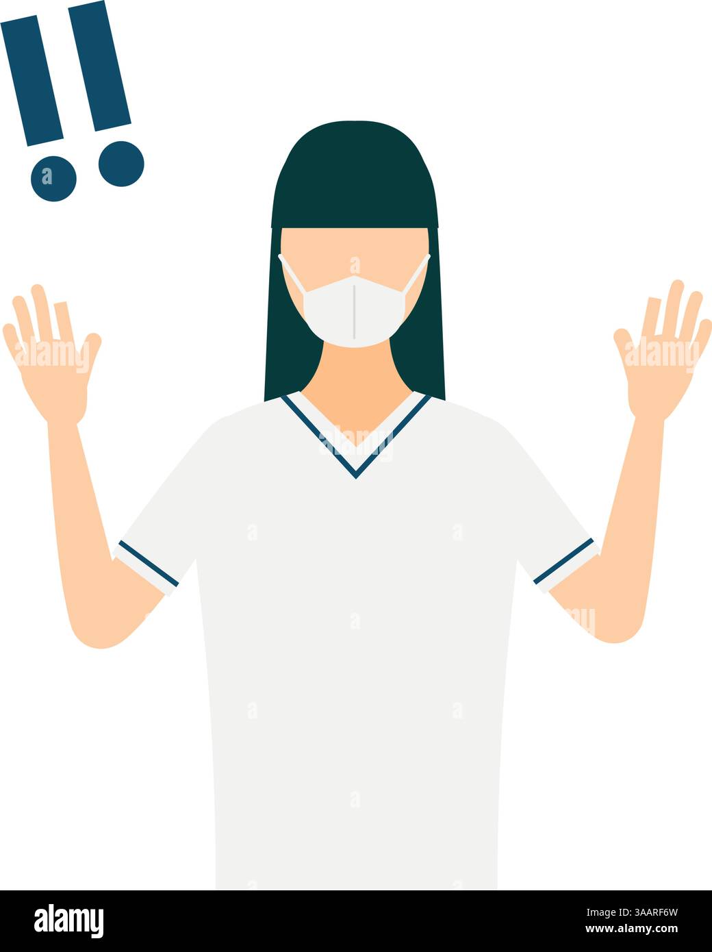 Simple illustration of a female nurse with long hair raising her hand ...