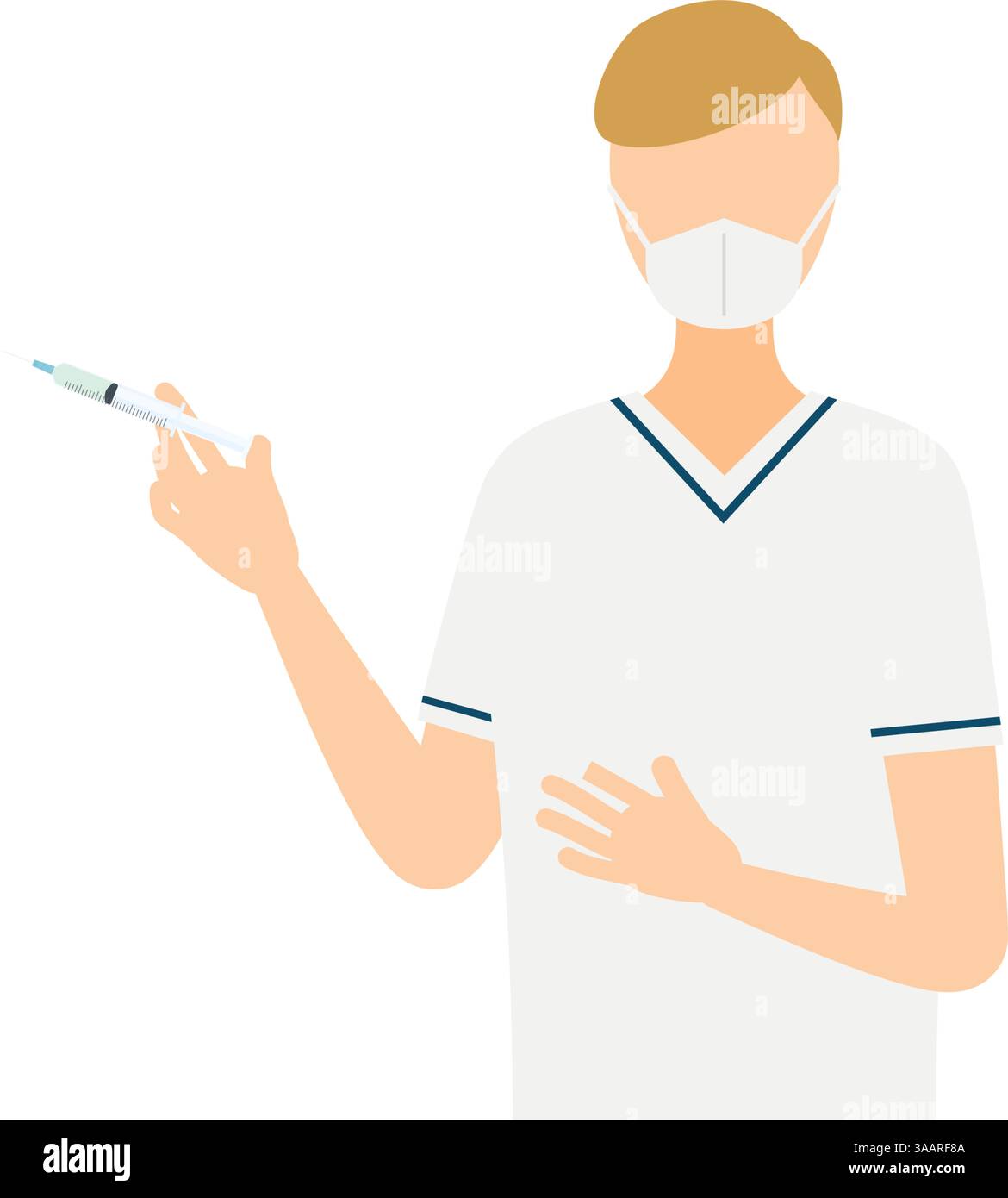 Simple illustration of a male nurse with brown hair giving an injection ...