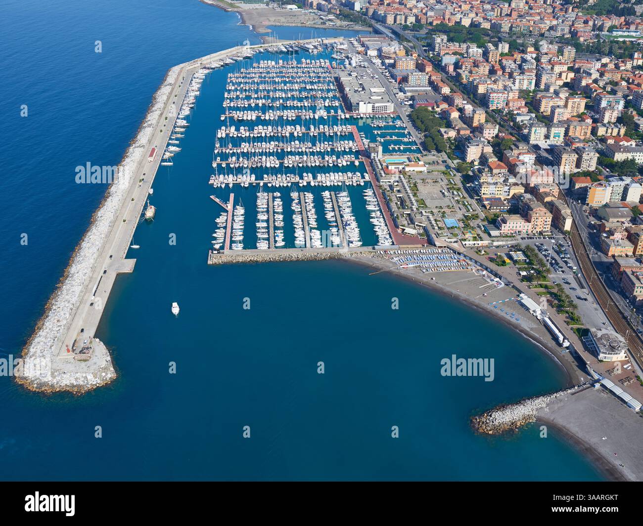 AERIAL VIEW. Marina of Lavagna. Metropolitan City of Genoa, Liguria ...