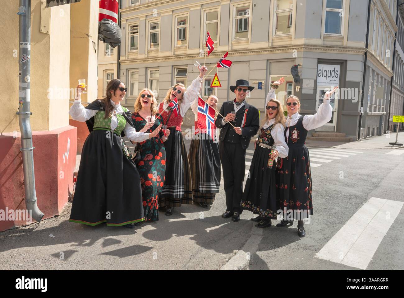 National Day Norway, view of young Norwegian people in national dress ...