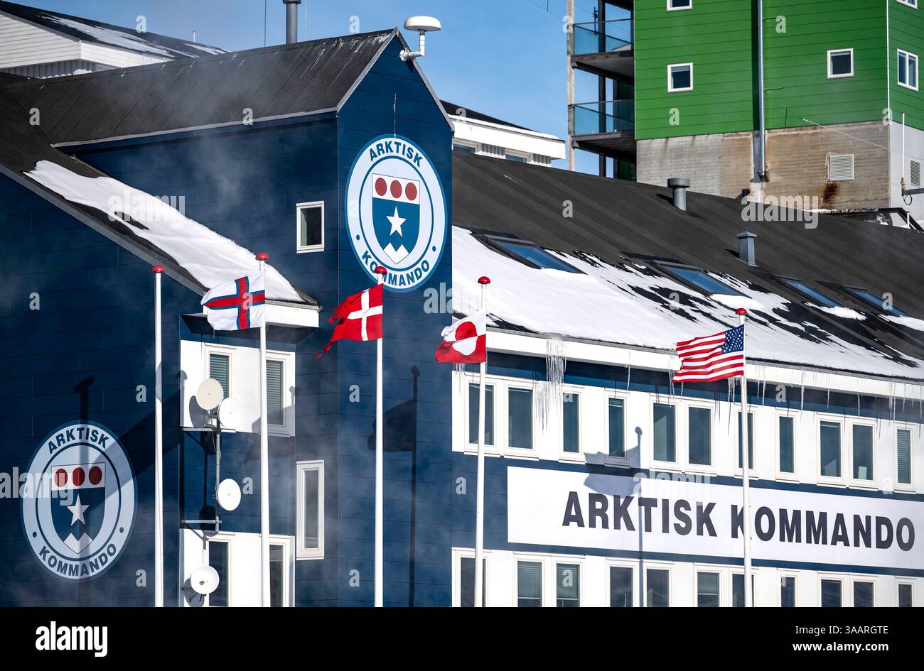 The flags of the Faroe Islands, Denmark, Greenland and the United ...