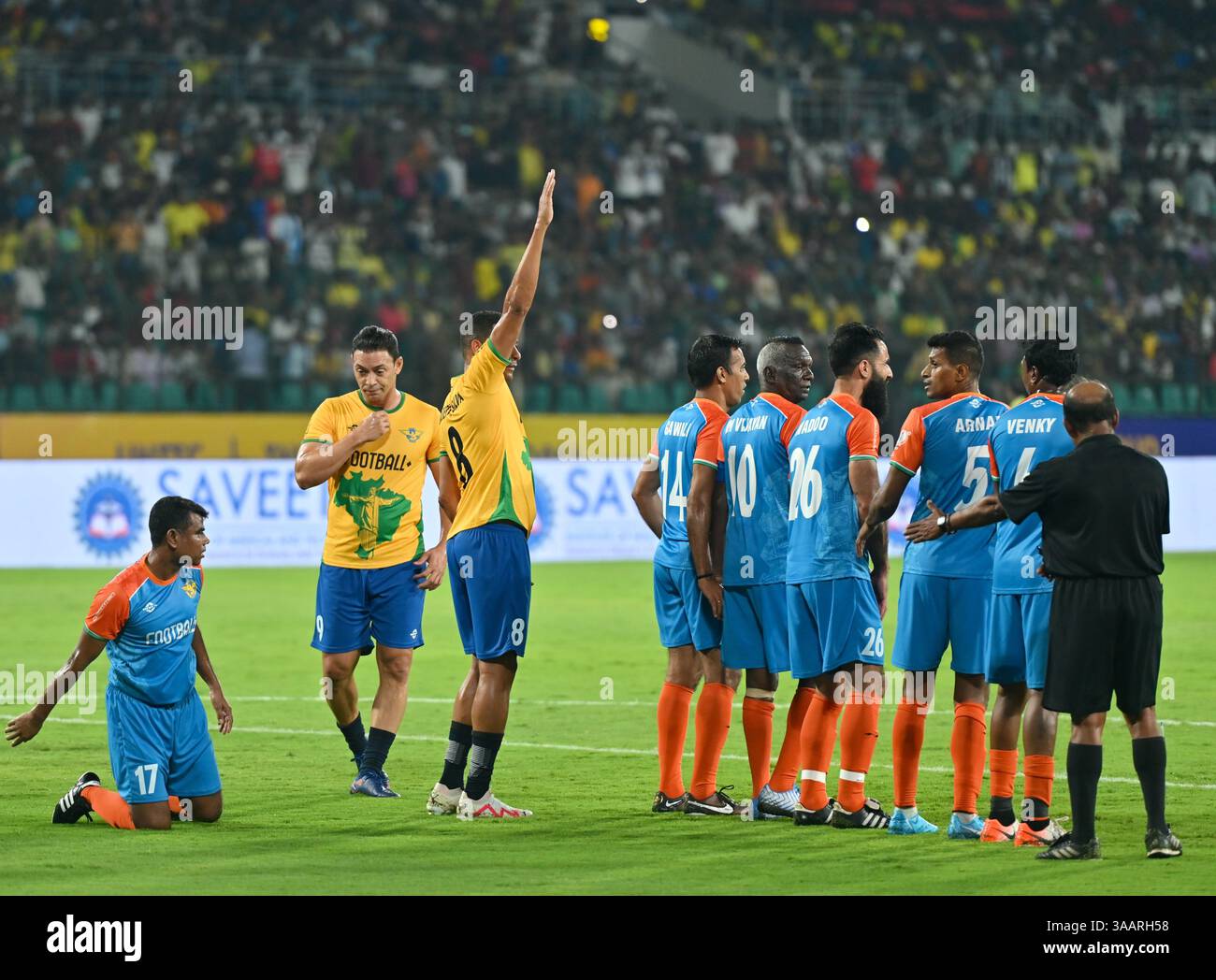 Chennai, India. 30th March, 2025. Brazil Legends Triumph Over India All-Stars 2 - 1 in Thrilling ...