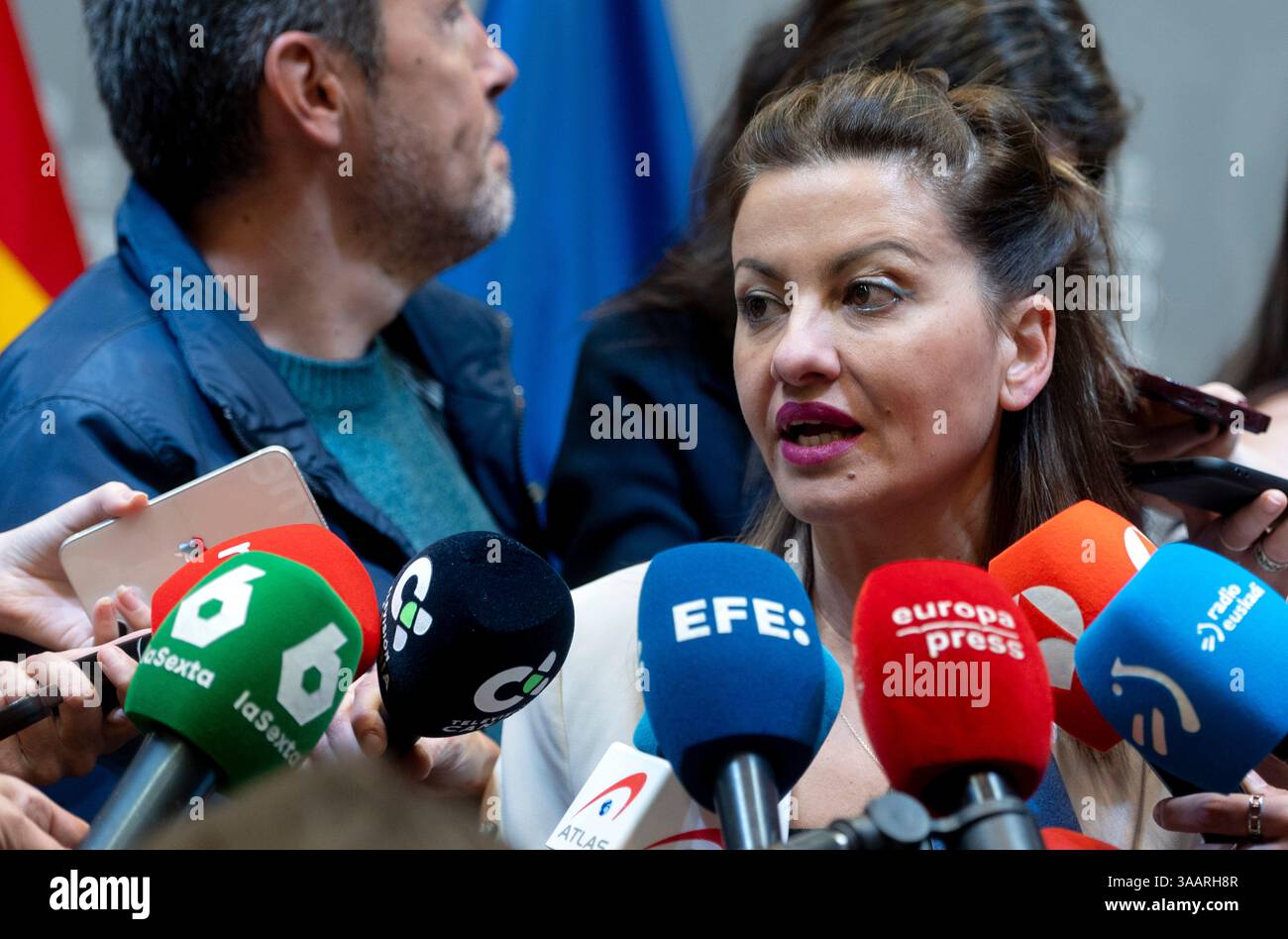 The Minister of Youth and Childhood, Sira Rego, attends the media, at ...