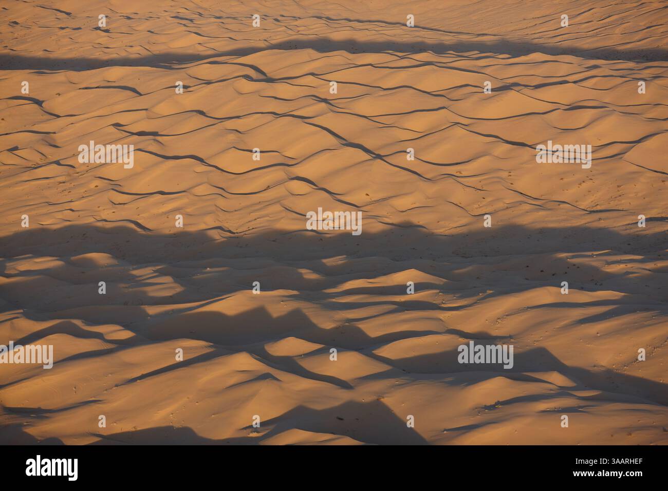 AERIAL VIEW. The Algodones sand dunes before sunset. Imperial County ...