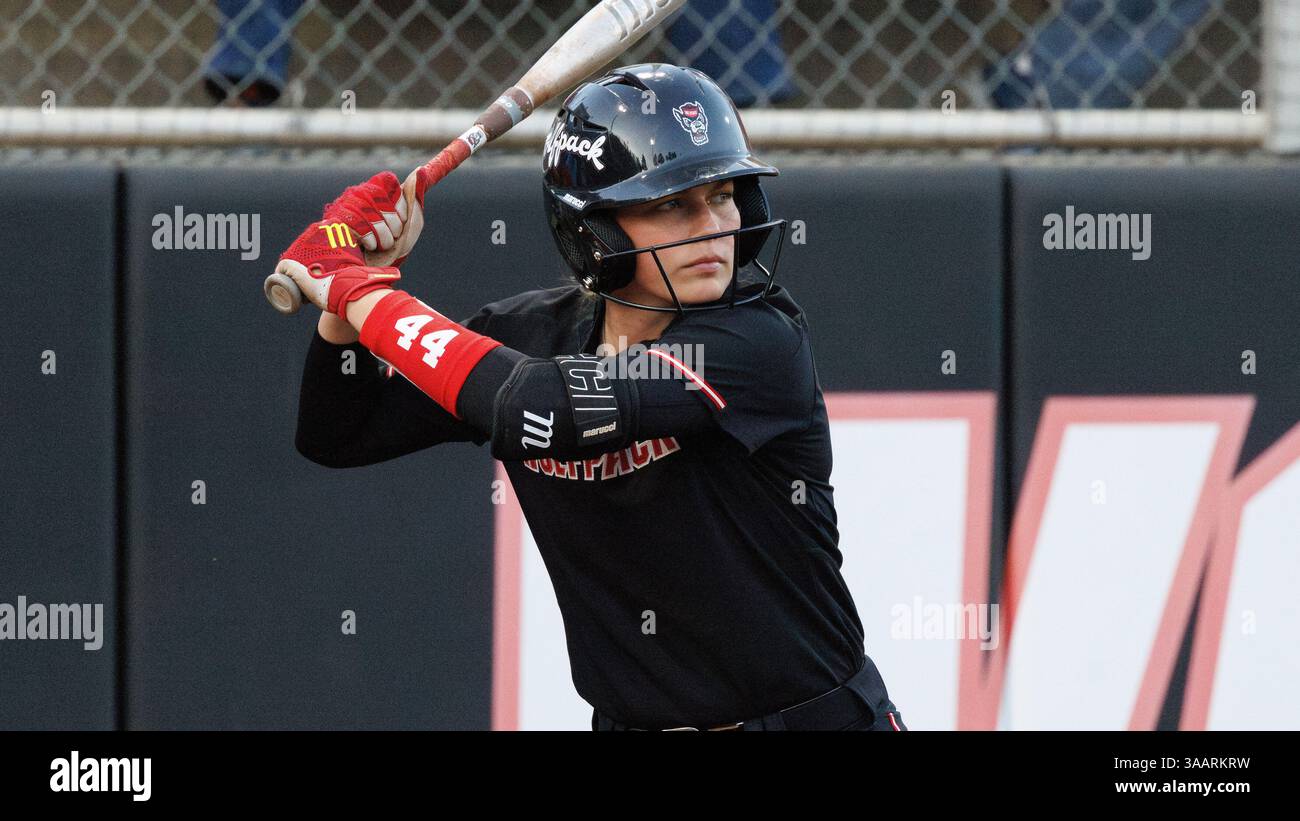 North Carolina State's Taylor Ensley (44) bats during an NCAA softball ...