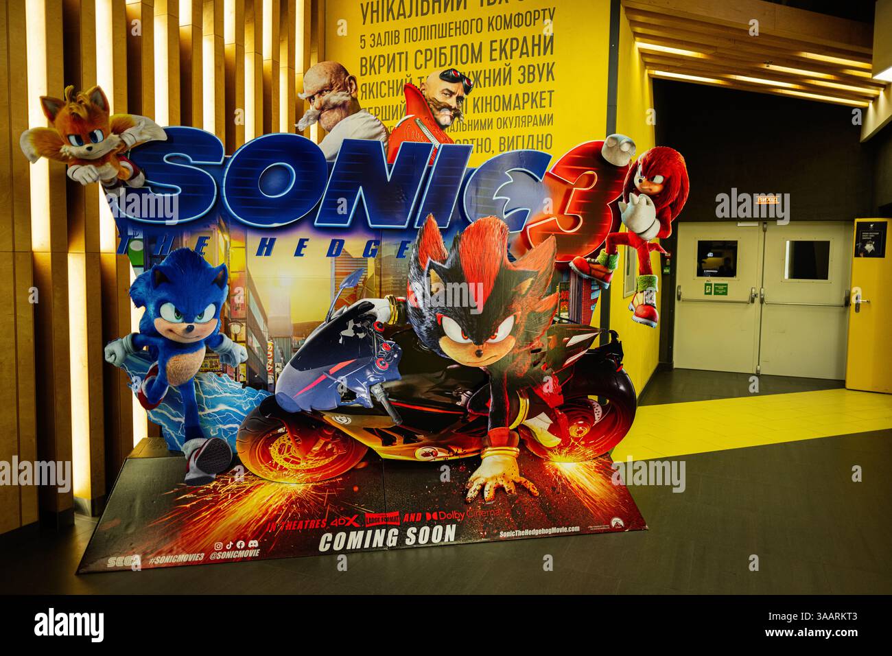 Lviv, Ukraine - March 31, 2025: Decorative standee for film Sonic 3 ...