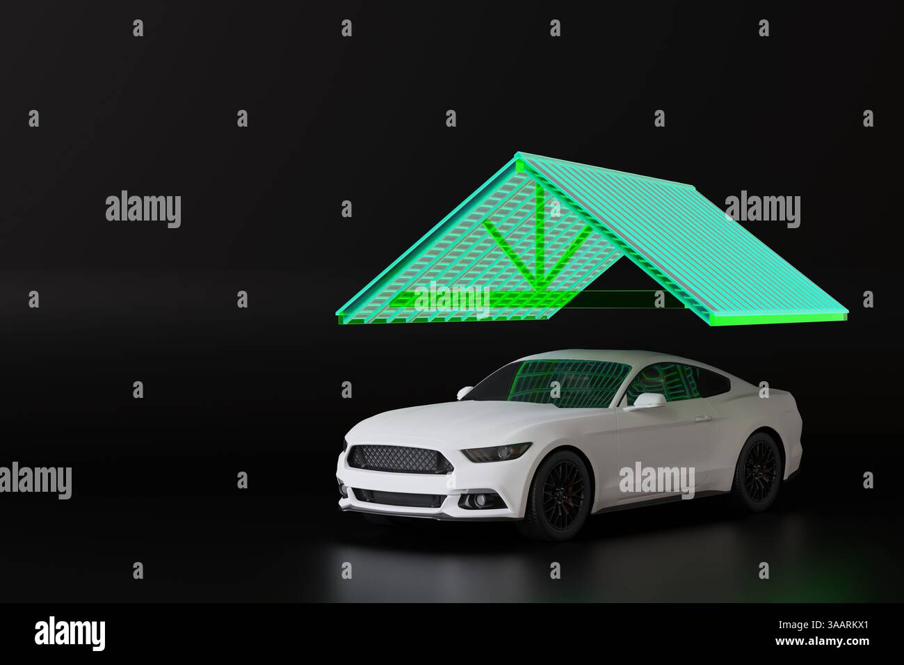 An illustrated representation highlights a car under a high-tech roof ...