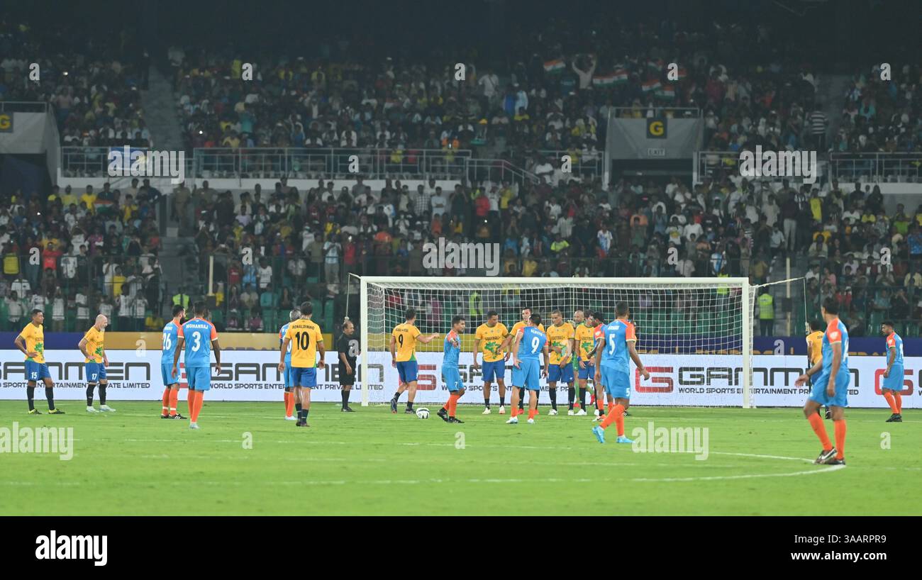 Chennai, India. 30th March, 2025. Brazil Legends Triumph Over India All-Stars 2 - 1 in Thrilling ...