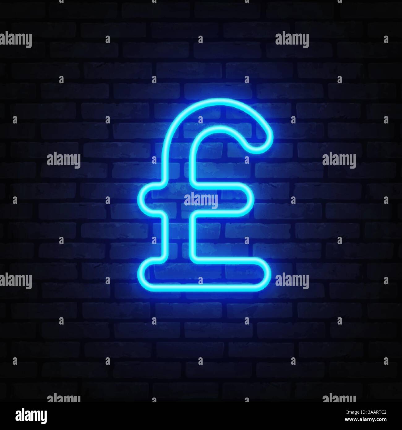 Pound sterling symbol in modern neon design glowing in blue light. The ...