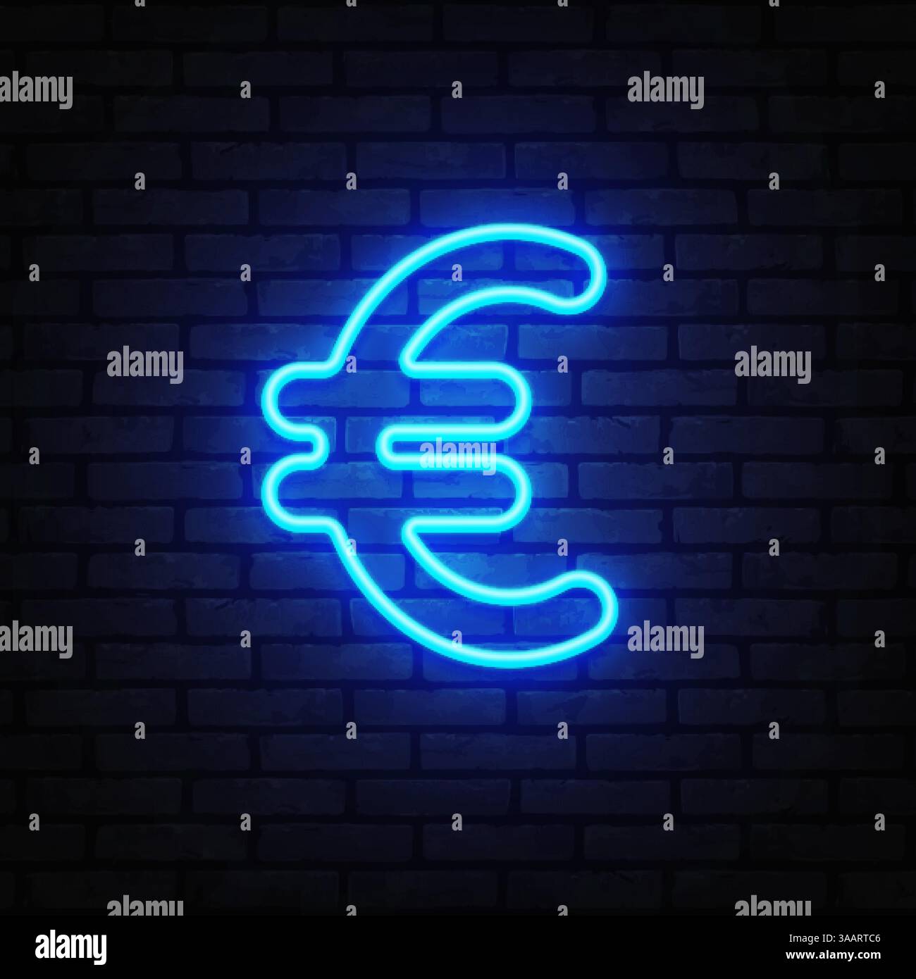 Euro currency icon in neon glow featuring bright electric blue strokes ...