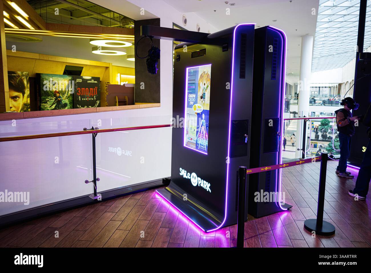 Lviv, Ukraine - March 31, 2025: Gaming pod illuminated with neon ...