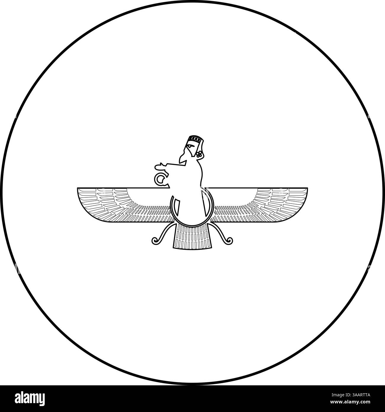 Zoroastrism religion Faravahar Zorostrian symbol Parsi icon in circle ...
