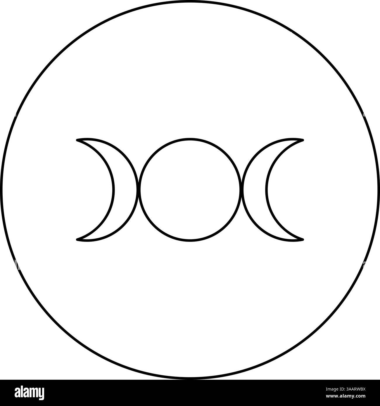 Simbol triple goddess religious sign moon phases wiccan icon in circle round black color vector ...