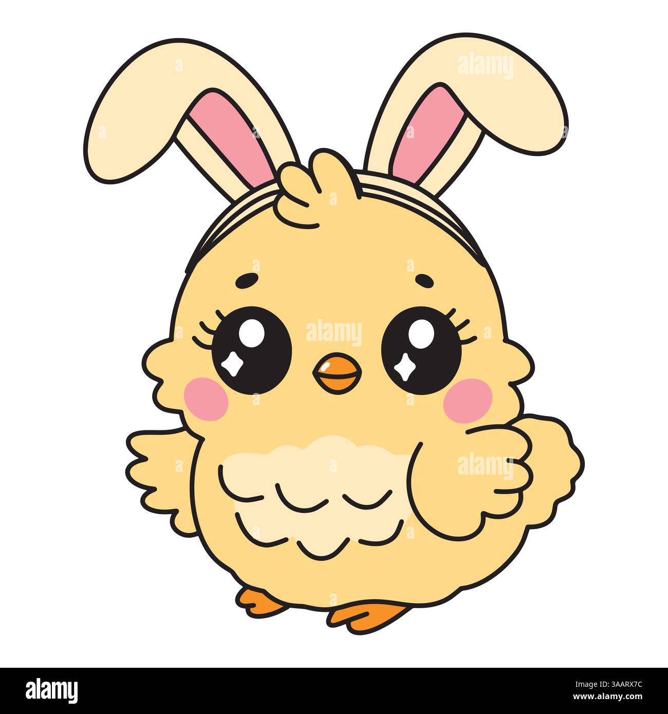 Cute Kawaii Yellow Easter Chick Wearing Bunny Ears. Adorable Baby ...